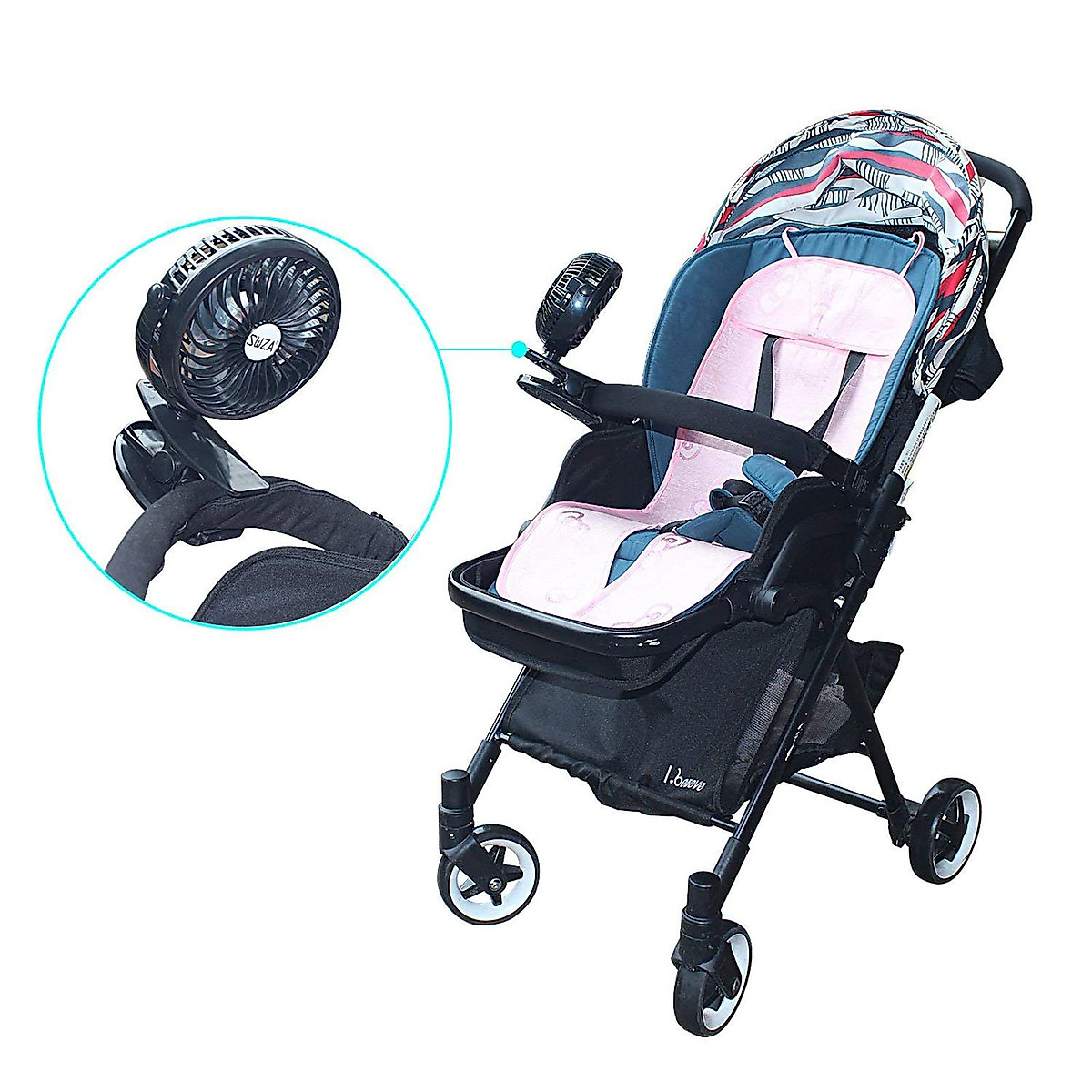 Stroller Fan Clip on Fan Rechargeable Battery Operated Fan - Powerful Airflow Low Noise - SWZA Portable Clip Fan for Baby Stroller Travel Hiking Camping