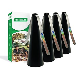 Fly Away - 4 Pack Outdoor Fly Repellent Fan, Outside or Inside Table use, Restaurant, Barbeque, Events, Deter Flies, Wasps, Bees, Other Moscas and Bugs Away, Battery Operated, Tabletop, Hanging Hook.