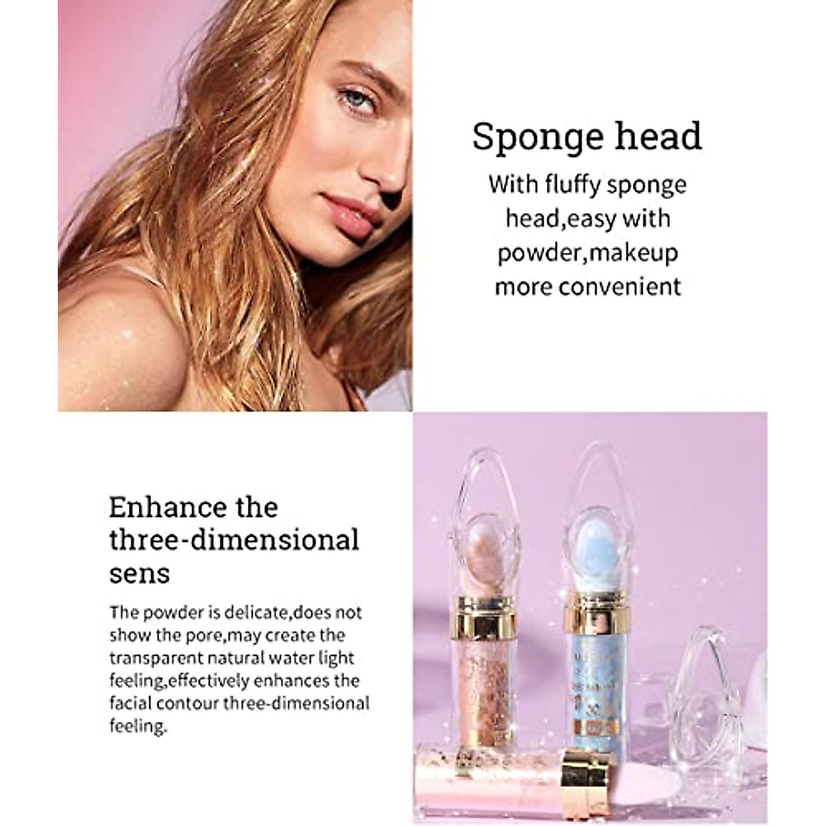 Go Ho Purple Glitter Powder Highlighter Makeup,Highlight Patting Powder with Sponge Head,Fine Shimmer Face Blush Powder Shinning Looking,Powder Puff Stick for Body Hair Glitter Make up,#06 Purple