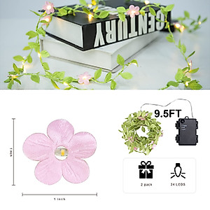 Vigdur 2 Packs Vine Lights - Tiny Leaf Ivy String Lights with 48 Cherry Blossom Lights Battery Powered Waterproof Fairy Light Indoor Outdoor for Bedroom Party Garden Wall Décor St. Patrick's Day