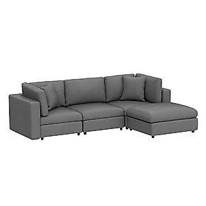 BALUS Modern Convertible Sectional Sofa,3 Seat Sofa+1 Chaise, L Shaped Corner Sleeper Sofa Couch,Modular Sectional Couches with Wood Legs for Living Room, Light Grey