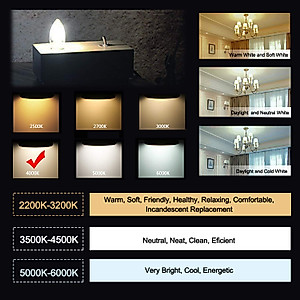 CRLight 8W Dimmable LED Candelabra Bulb 4000K Daylight White, 80W Equivalent 800LM E12 LED Candle Bulbs, Upgraded Lengthened B11 Clear Glass Torpedo Shape Chandelier Light Bulbs, 6 Pack