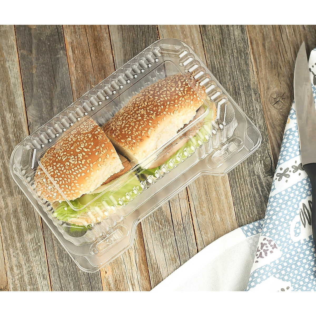 Disposable Sturdy Plastic Hinged Loaf Containers - Durable Small Hoagie Container (Pack of 40) by MT Products - Made in The USA