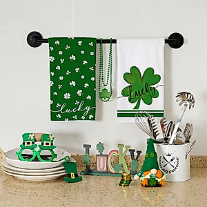 ARKENY St Patricks Day White Shamrock Kitchen Towels Dish Towels St. Patrick's Day Decorations for Home Drying Cloth Lucky Sign 18x26 Inch Stripe Hand Towel for Cooking Set of 2