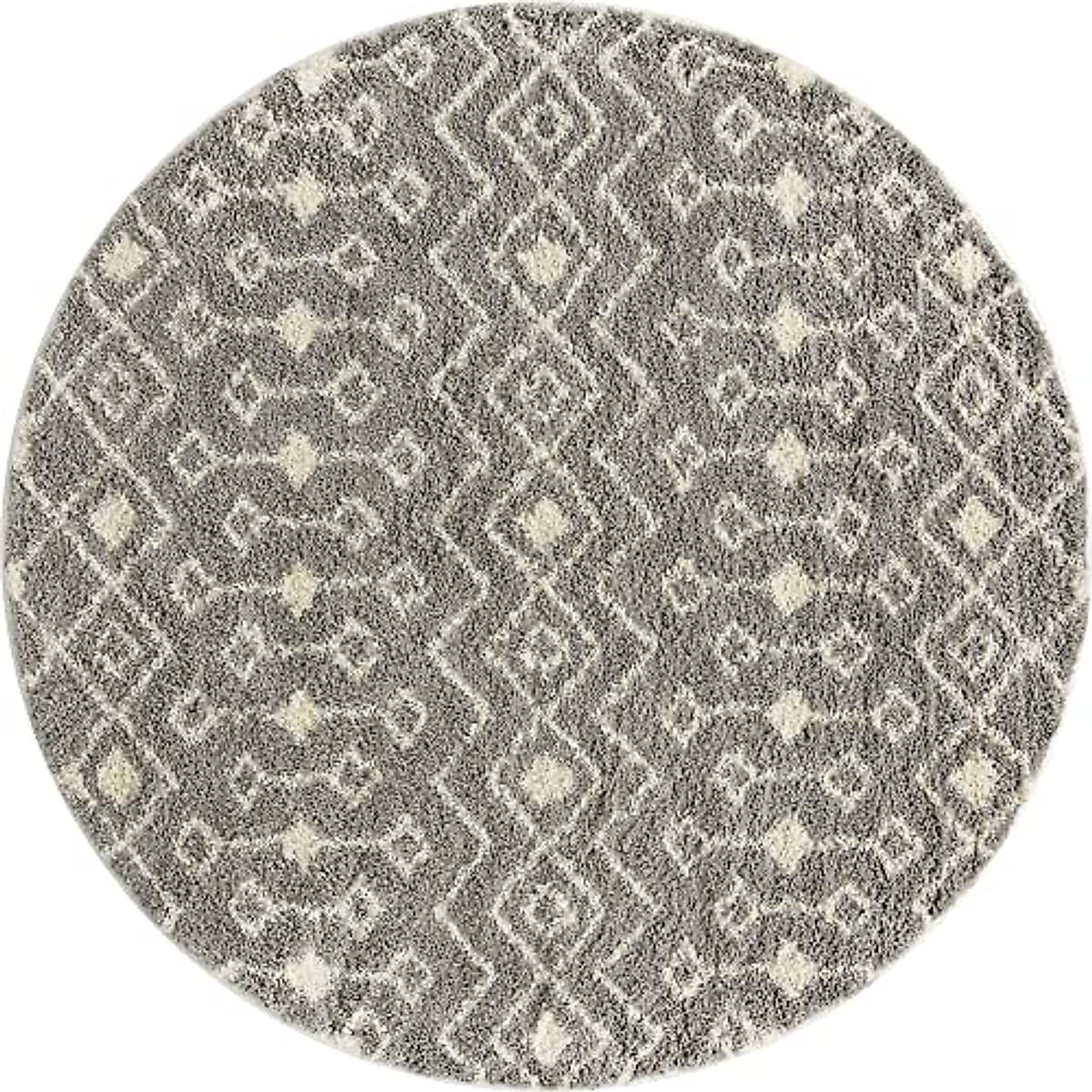 Unique Loom Moroccan Trellis Shag Collection Area Rug - Meknes (10' Round, Gray/Ivory)