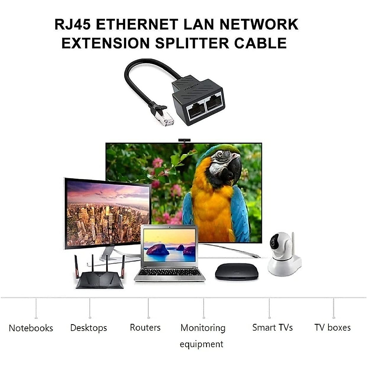 MVBOONE Ethernet Splitter 1 to 2 RJ45 Network Male to Female Adapter, Suitable Super Cat5-8, Cmpatible with ADSL/Hubs/TVs/Set-top Boxes/Routers/omputers (Only Support one Works at one time)