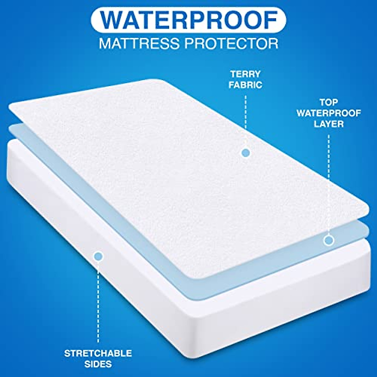 Utopia Bedding Premium Waterproof Terry Mattress Protector Queen 200 GSM, Mattress Cover, Breathable, Fitted Style with Stretchable Pockets (White)
