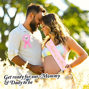 Mommy Sash and Daddy to Be Tinplate Badge for Baby Shower Decorations, Ideal Be Mommy Shower Sash and 'Daddy to Be' Button Pin Gift for Gender Reveals Party (Pink)