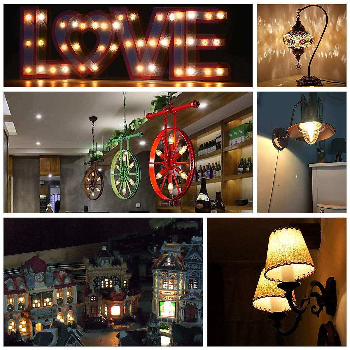 C7 LED Bulbs,0.5 Watts LED Filament Night Light Bulb Edison Style LED Sign Light E12 Candelabra Base Lamp Clear Glass 4W 5W 6W 7 Watts Equal Candle Bulbs Warm White 2700K for String Lights Pack of 6