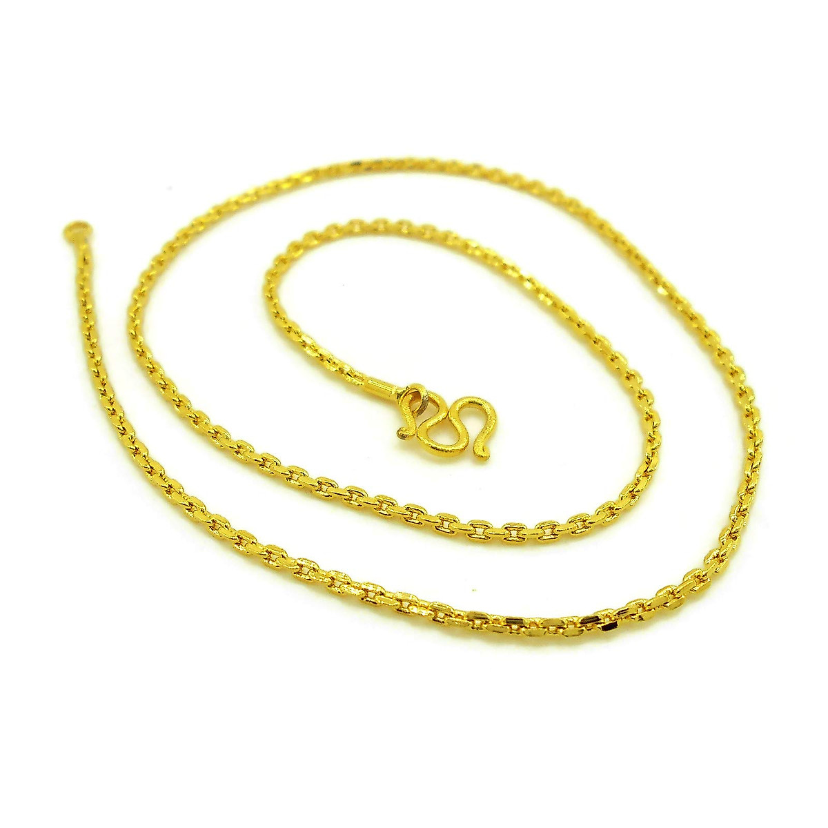 arrawana77 24k Thai Yellow Gold Plated Thin Chain Necklaces 18 inch Long Mini Cross Chain 2 mm Fashion Jewelry