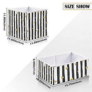 Kigai Black and White Stripes with Hearts Cube Storage Bin 15.7x10.6x7 in, Large Organizer Collapsible Storage Basket for Shelves, Closet, Storage Room