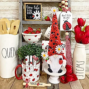 Upltowtme Ladybug Gnomes Ladybug Kitchen Tiered Tray Decor Ladybird Gnomes Plush Swedish Tomte Scandinavian Figurine Spring Summer Farmhouse Household Ornament