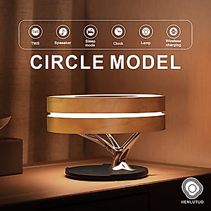 HENLUTUO Maple Log Table lamp with 10W Wireless Charge 2 * 5W Bluetooth Speaker bass LED Light Shade Sleep Mode Smart Touch Slide & Step-Less Dimming Original 3 in 1 Smart Lamp