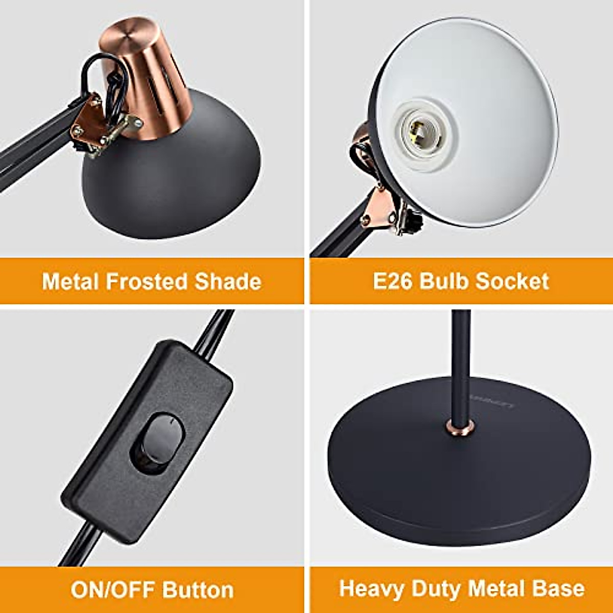 DLLT Modern Metal Floor Lamp, Flexible Swing Arms Reading Floor Lamp with Metal Shade, Adjustable Head Tall Industrial Standing Lamp for Living Room, Bedroom, Office, Study Room, E26(Matte Grey)