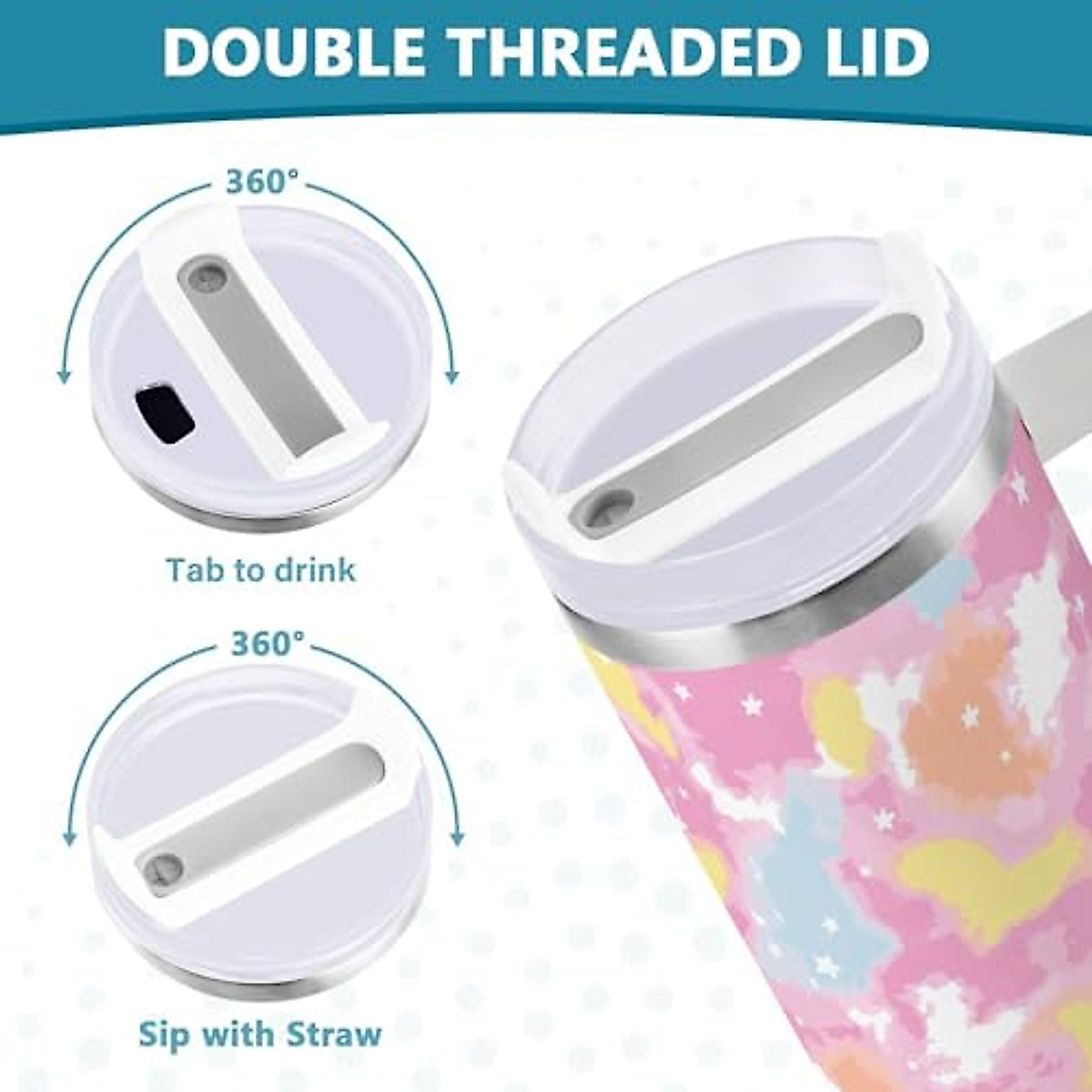 Caikeny Insulated Tumblers with Lid and Straw Tie Dye Pastel Colorful 30 oz Reusable Stainless Steel Cup Star Water Bottle Coffee Travel Tumbler Mug for Women Men