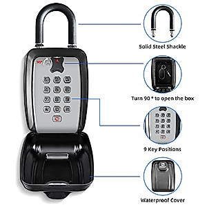 RESET-G14 4 Digit Combination Storage Wall Mount House Key Lock Box with Shackle,Push Button Lock Box & Protective Shell for Outside Weatherproof,Large Capacity,Black