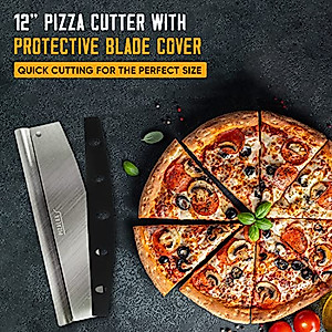 PIZALAA Pizza Peel 12 Inch with Pizza cutter - Aluminium Metal Pizza Paddle with Foldable Wooden Handle for Easy Storage, Pizza Cutter Rocker, Pizza Server, Pizza Oven Accessories, Homemade Pizza