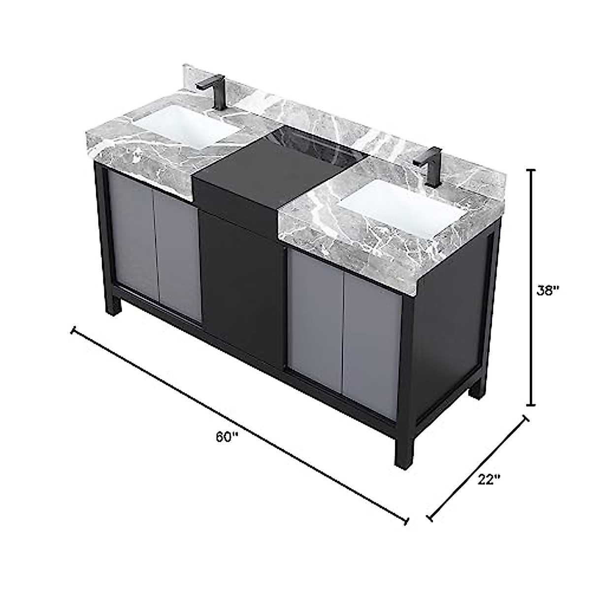 Lexora Home Zilara 60" Double Marble Top Bathroom Vanity with Gun Metal Faucet