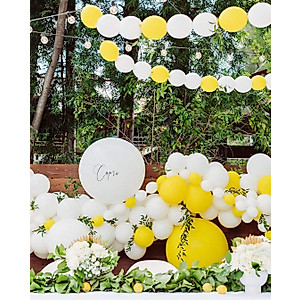 Beaumode DIY Yellow And White Balloon Garland Arch kit for 1st birthday Sunshine Lemon honeybee Popcorn Baby Shower Bridal Shower Party Backdrop Decoration (Yellow White)