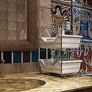 2 Tier Bathroom Counter Organizer Corner Shelf - Rectangle Vanity Tray Cosmetic Makeup Organizer - Stahomily Kitchen Spice Rack