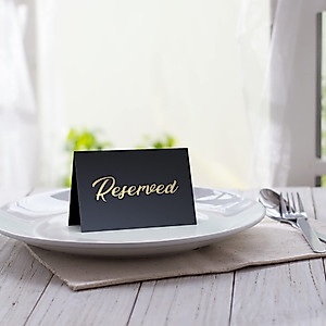 10 Black Reserved Signs with 30 Black Table Numbers and 10 Gold Table Number Holders