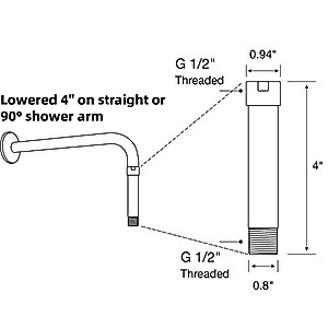 Matte Black Shower Arm Extension 4 Inch Arm Mount Extender for Rainfall Shower Head Combo, High Flow Female to Male 1/2 Inch Shower Pipe