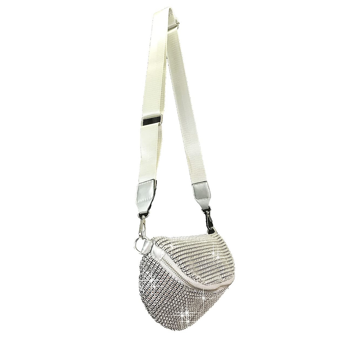 Zzfab Mesh Bing Fanny Crossbody Bags Rhinestone Clutches bling Evening Purse for Wedding and Prom Silver