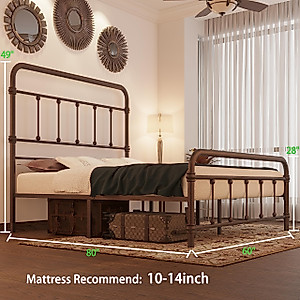 Geltanny Queen-Bed-Frame-Vintage-Farmhouse 49 inch Tall-headboard-Iron - Platform Mattress Foundation,No Box Spring Needed(Dark Bronze)