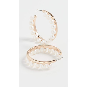 Tory Burch Women's Pearl Fringe Hoops, Tory Gold/Pearl, One Size