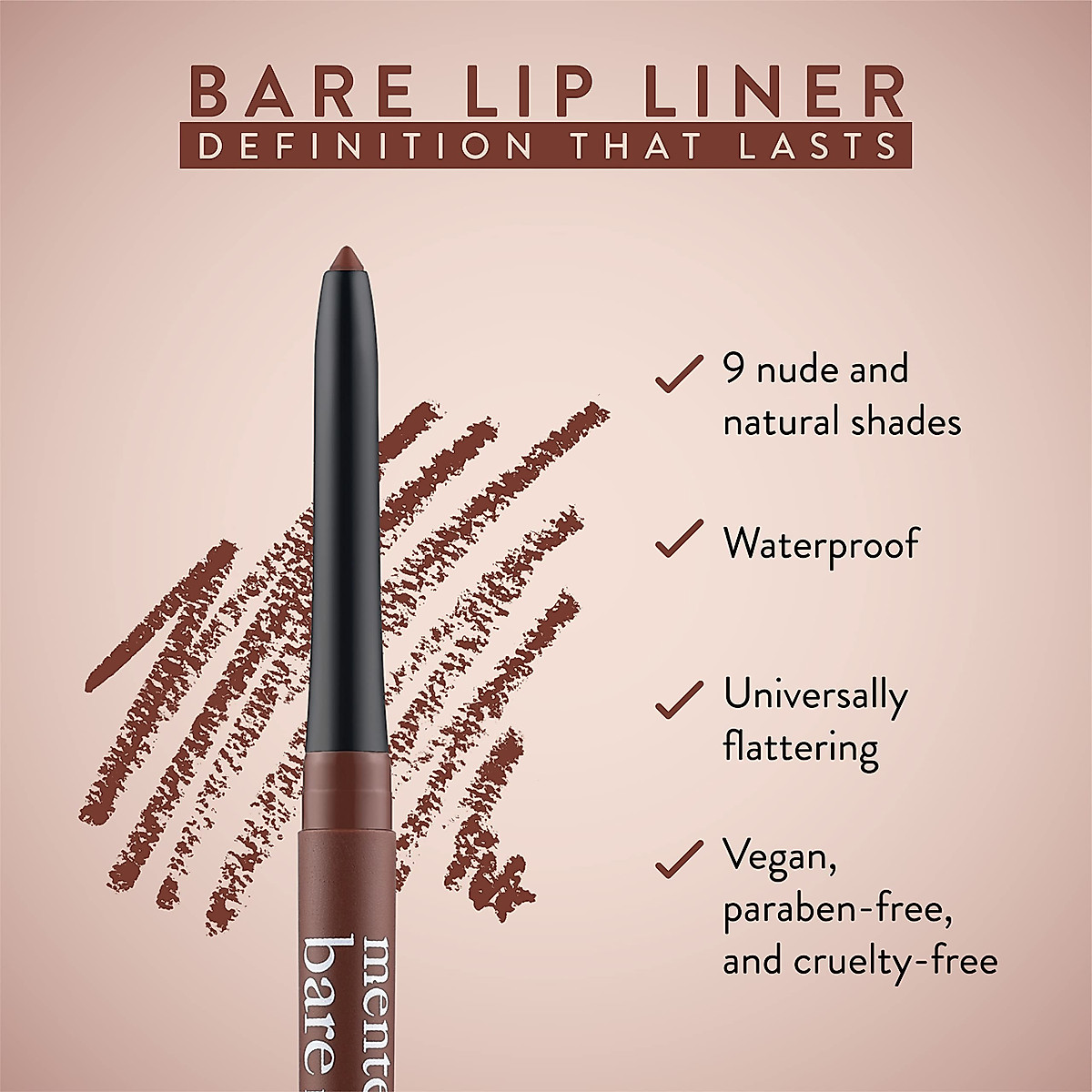 Mented Cosmetics Waterproof Dark Brown Lip Pencil, Natural, Vegan Cruelty-Free Makeup, Matte Lip Liners for Women