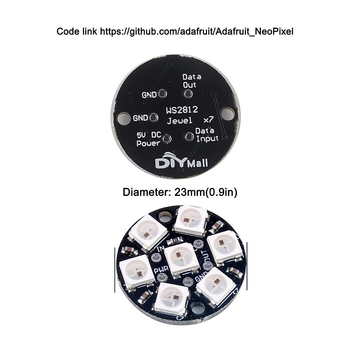 DIYmall 7 X WS2812B RGB LED Rings 7 Bits 5050 Lamp Light with Integrated Drivers, Full Color, Individually Addressable for Arduino ESP8266 Raspberry Pi ESP32 (Pack of 5pcs)