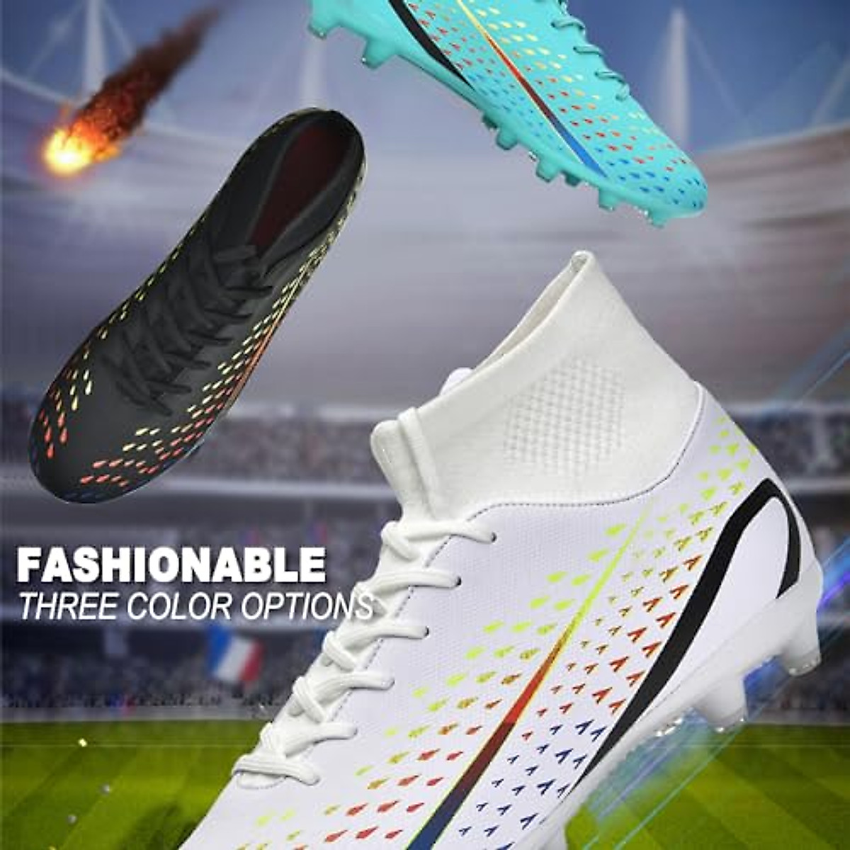 MEBAMY Men’s Football Cleats Professional Futsal Training Lightweight Soccer Shoes Comfortable High-top Spikes Sneakers FG AG Soccer Turf Outdoor Indoor Training Competion Breathable Soccer Boots