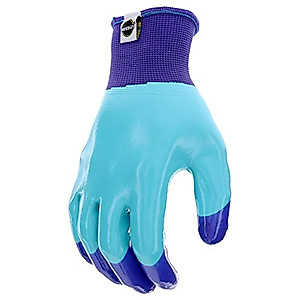 Miracle-Gro MG30855 Knit Gardening Gloves - Purple/Blue, Medium/Large, Work Gloves with Nitrile Dipped Protection, Rib Knit Cuff
