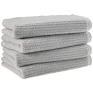 Amazon Aware 100% Organic Cotton Ribbed Bath Towels - Hand Towels, 4-Pack, Light Gray