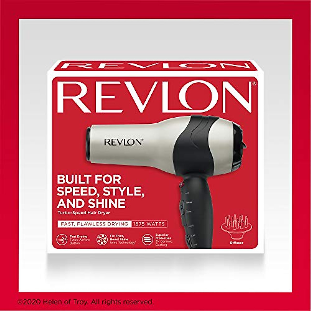 Revlon Turbo Hair Dryer | 1875 Watts of Maximum Shine, Fast Dry (Silver)
