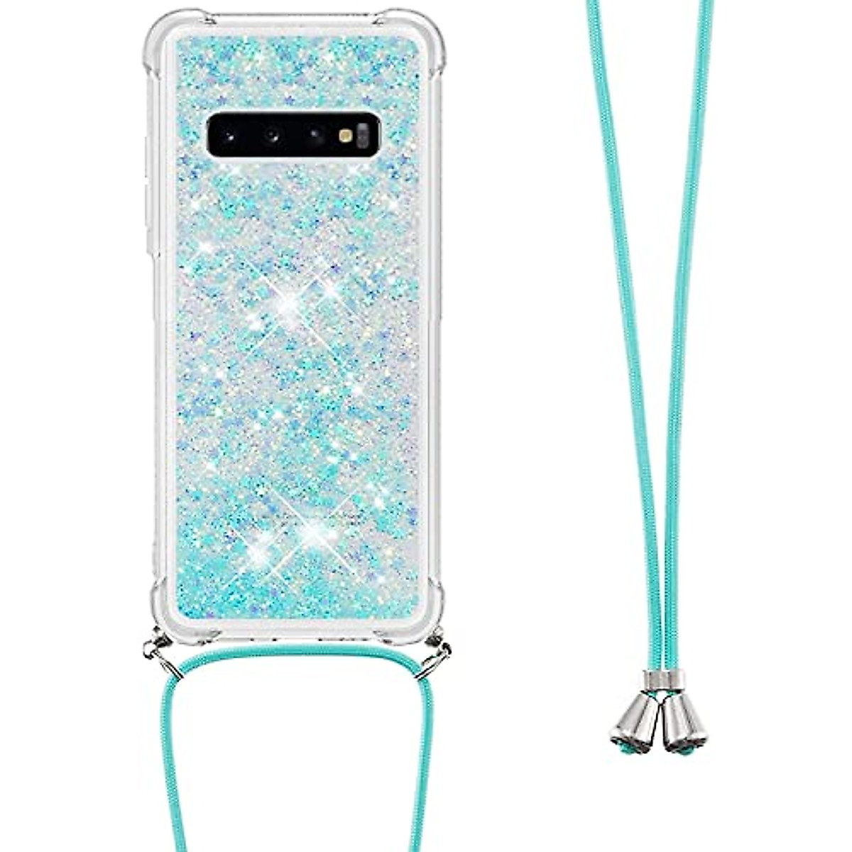 HOUSON for Samsung Galaxy S10 5G Case, Moving Liquid Holographic Sparkle Glitter Case with Crossbody Lanyard Strap, Girls Women Bling Diamond Ring Slim Protective Case for Galaxy S10 5G Blue