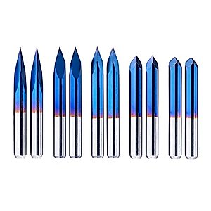 20/30/45/60/90deg 0.1mm Triangular CNC Router Bits Set, 1/8" Shank Engraving Carving V-Bit with Nano Blue Coating Sharp Pyramid Bits for Acrylic Wood MDF Aluminum Lettering Sign Making