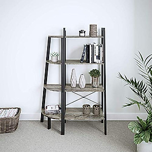 Ballucci Ladder Shelf, 4-Tier Bookshelf, Free Standing Bookcase Storage Rack Plant Stand, Industrial Accent Furniture for Living Room, Home Office, Bathroom, Bedroom - Rustic Gray