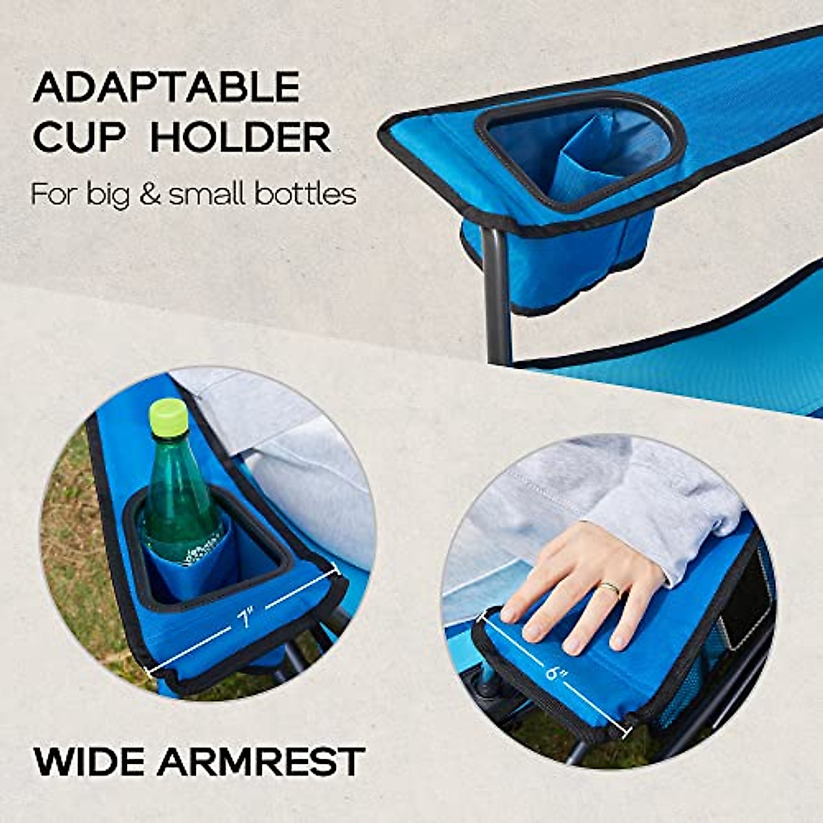 PORTAL Folding Camping Rocking Chair Portable Outdoor Rocker High Back Cup Holder Side Pocket Carry Bag Included, Support 300 lbs (Blue)