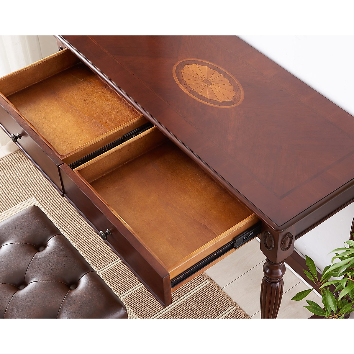 VERDANTREE Computer Desk Office Table with 2 Drawers, 39.37" Solid Wood Study Writing Desk Workstation with Storage Space,Mid-Century Vanity Dressing Table for Home Office,Cherry Walnut SSZ1533WD