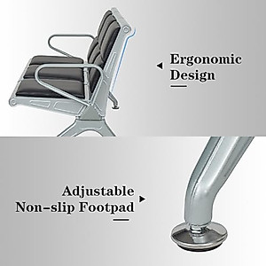 Kinfant 3-Seat Waiting Room Chair - Metal Waiting Area Bench Guest Reception Chairs with Armrests, PU Leather Waiting Room Furniture for Office, Airport, Black