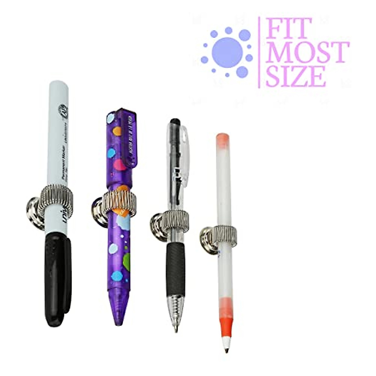 Pen Holders Rotable Self Adhesive Pen Holder Single Hole Pen Adjustable Spring Loop Clip Holder For Netbook Refrigerator Clipboard Office Accessories Supplies (Silver)