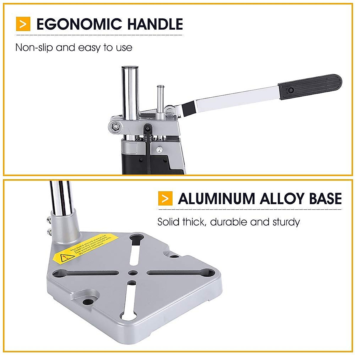 Drill Stand for Hand Drill, Universal Adjustable Drill Press Clamp, Heavy Duty Drill Press Holder Workbench Repair Tool Bench Clamp, Support Tool with Single Hole Aluminum Base
