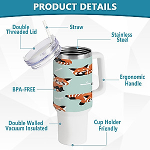 Blueangle 40 oz Cute Red Panda Tumbler with Handle and Straw Lid, Insulated Cup Reusable Stainless Steel Water Bottle Travel Mug（739）