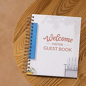 Paper 'n Such Guest Book for Vacation Home Visitors - Guestbook for Short Term Rentals, Vacation Rental, Beach House, Hosts Essentials, Spiral Hardcover Welcome Log - 200 Pages (White/Blue)