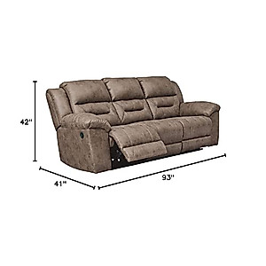 Signature Design by Ashley Stoneland Faux Leather Manual Pull Tab Reclining Sofa, Light Brown