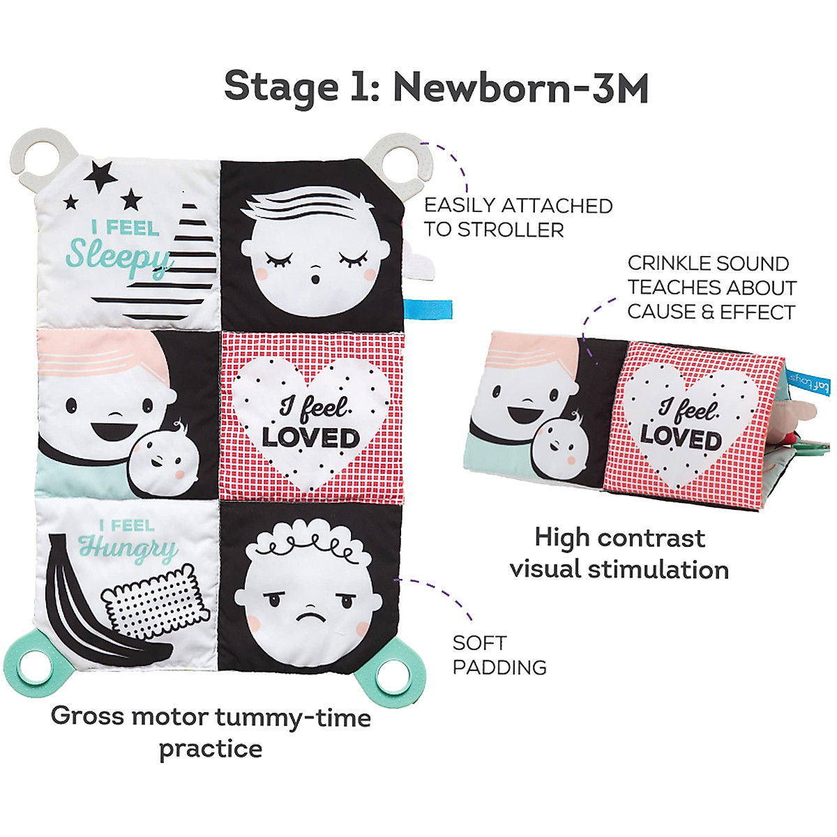 Baby Steps Tummy Time Mirror Toys 0-6 Months Crinkle Baby Book High-Contrast Toys Teether Toy Newborns and Infants 0-6 Months Brain Development Montessori Newborn Sensory Toys for Boys Girls Gifts