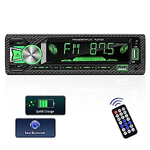 Single Din Car Stereo Marine Radio Bluetooth Hands Free Calling Car Audio Receivers with Digital LCD Display FM Car Radio MP3 Player Quick Charge USB/SD/AUX-in Built-in Microphone + Remote Control