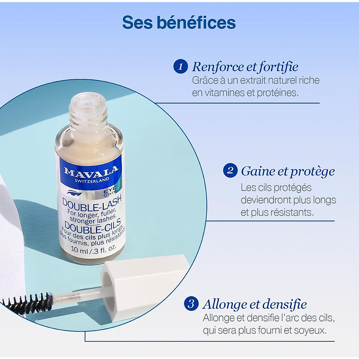 Mavala Double Lash Nutritive Eyelash Serum for the Appearance of Longer Lashes, Natural Looking, Denser Lashes + Eyebrows, 0.3 Ounce Bottle (1 Pack)