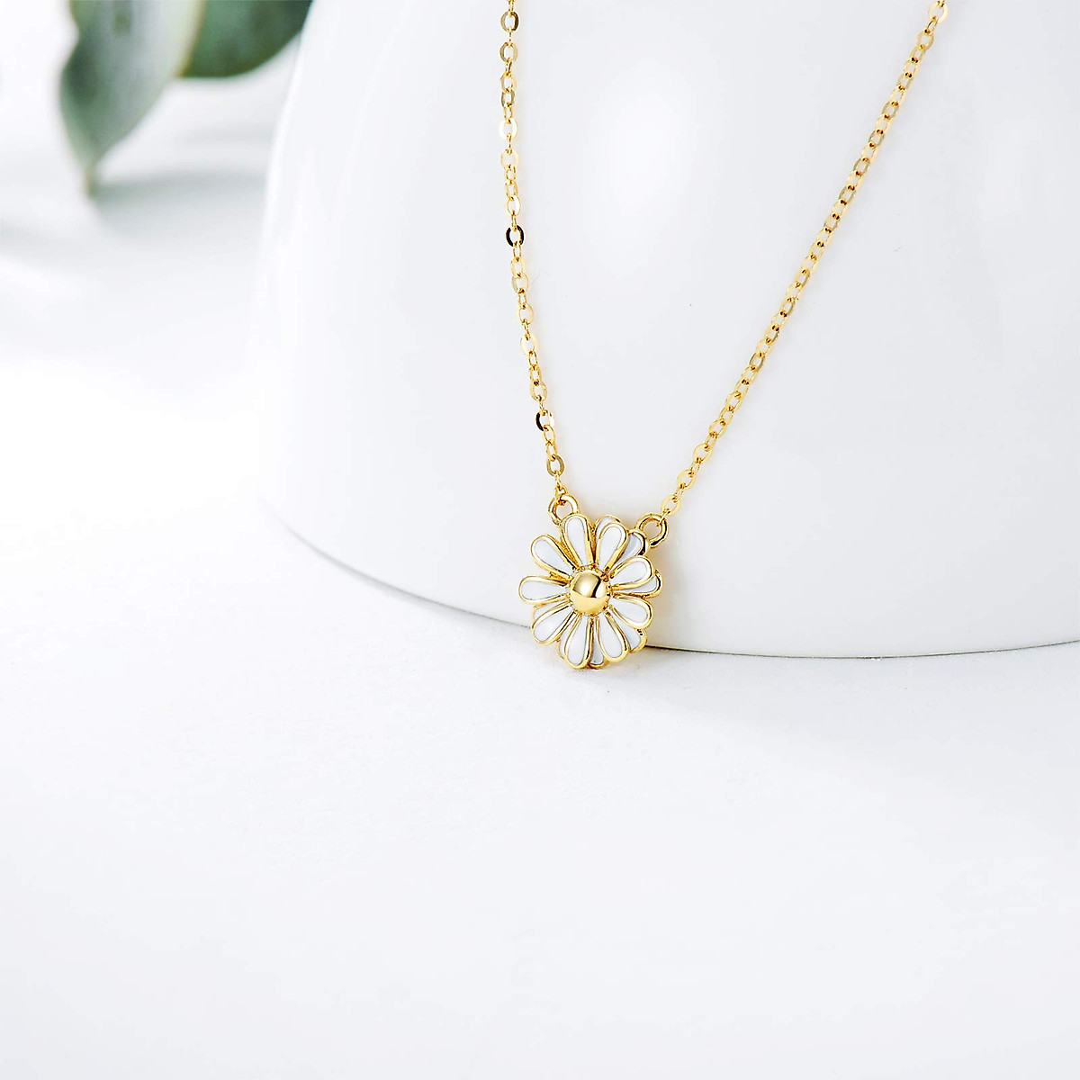 WSX 14K Daisy Necklace for Women White Daisy charm Pendant for Her Fine Jewelry Birthday Gift, 16+1+1 inches